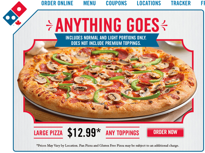 Domino s Pizza Canada Promo Code Deals Get Any Large Pizza With Any