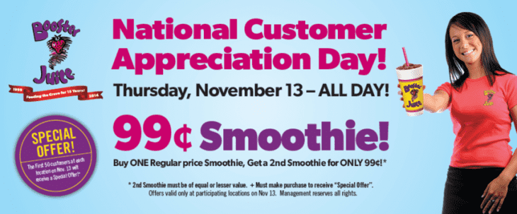Booster Juice Customer Appreciation Day Promotions: Buy 1 Smoothie, Get ...
