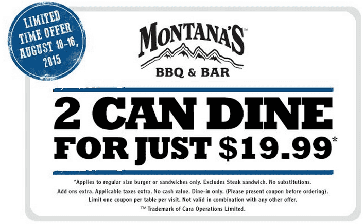 Montana’s BBQ & Bar Canada Promotional Coupons: 2 Can Dine for Just $19 ...