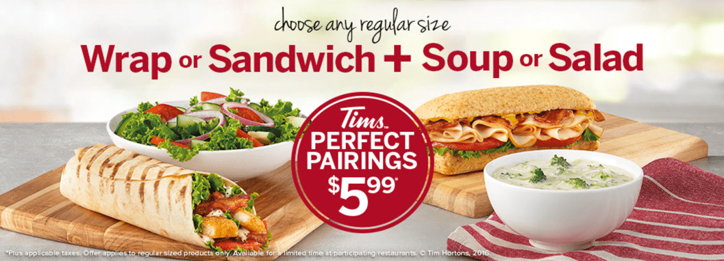 Tim Hortons Canada Perfect Pairings Offer: Wrap or Sandwich + Soup or ...
