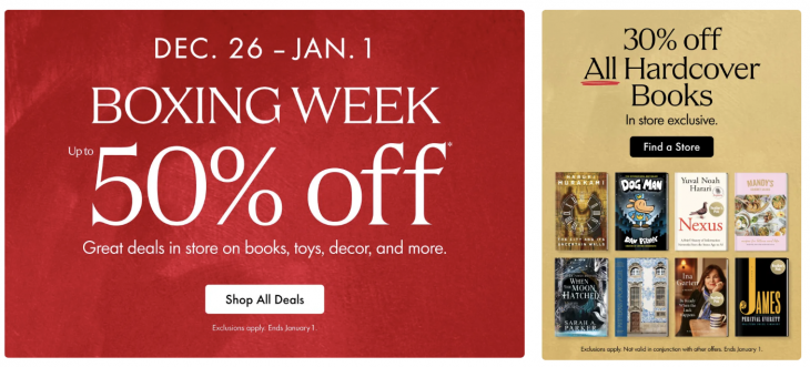 Indigo Chapters Canada Boxing Week Deals: Save 50% - 70% off Book, Toys ...
