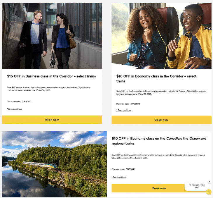 VIA Rail Canada Discount Tuesday: Save $10 -$15 OFF Economy & Business ...